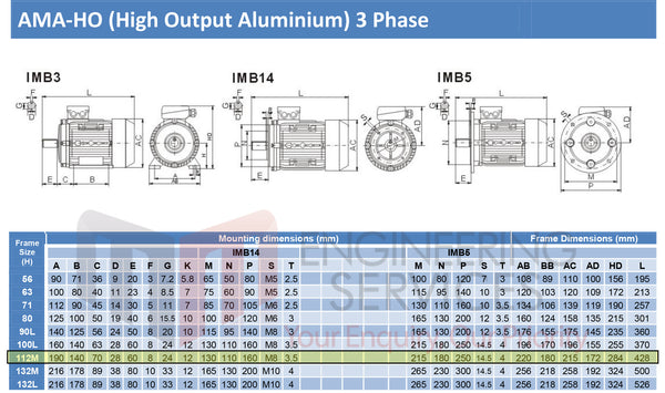 7.5kW Three Phase Motor 2 Pole (3000RPM) 112 Frame (INCREASED OUTPUT) – MM Engineering Services Ltd