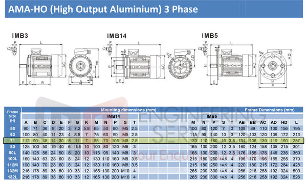 0.75kW (1.0hp) Three Phase Motor 2 Pole (3000RPM) 71 Frame (INCREASED ...